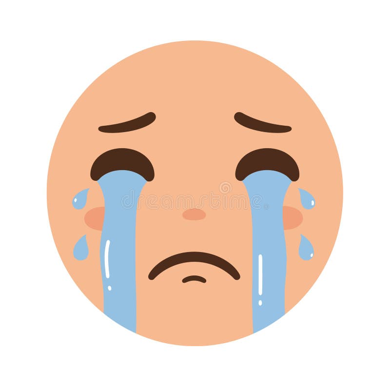 Sad Crying Face Emoji with Tears Streaming Down Cheeks Flat Minimal ...