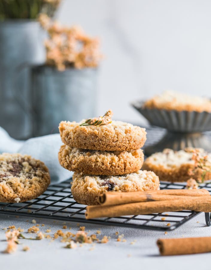 Round Festive Pastry Buiscuits Cookies with a Raspberry Jam on a Light ...