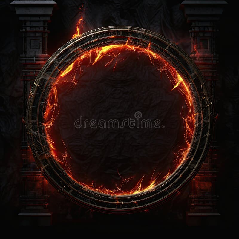 Round Fire Frame on a Black Backdrop. Abstract Background. Design ...