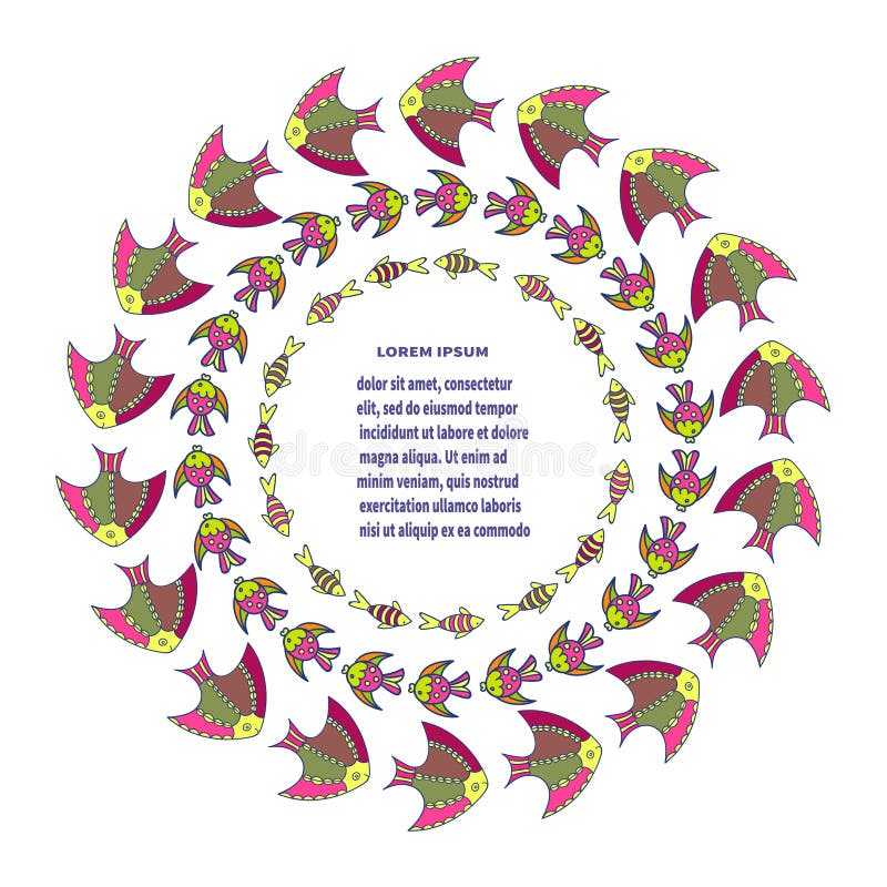 Round fish frame. stock vector. Illustration of flyer - 63885538