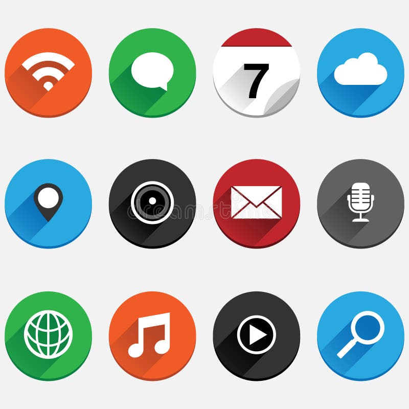 Round Flat App Icon Set stock vector. Illustration of modern - 43006746