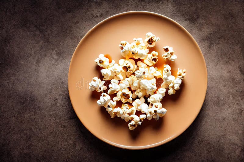 Round Flat Plates with White Yellow Delicious Caramel Popcorn. Stock ...