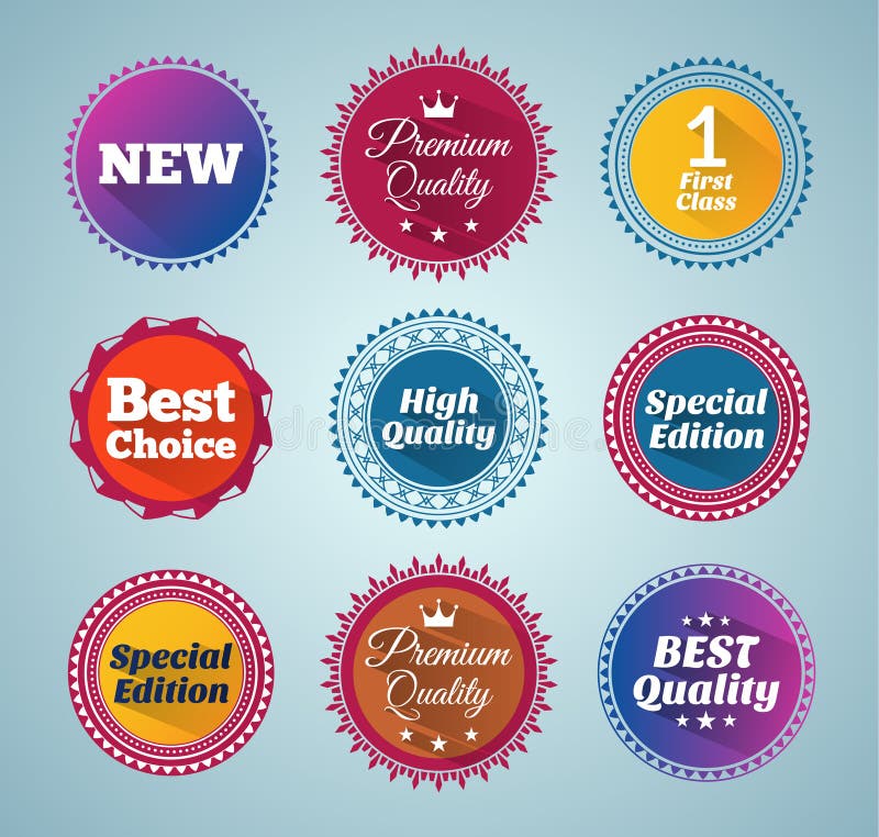 Round Flat Style Promotion Badges Stock Vector - Illustration of ...