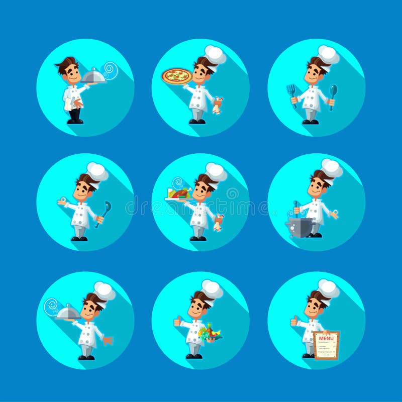 Round Flat Vector Icon Set with Cook and Kitchenware Stock Vector ...