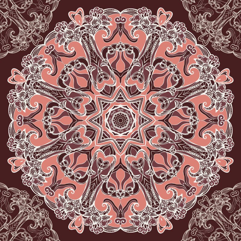 Round Floral Design Seamless Pattern Stock Illustration - Illustration ...