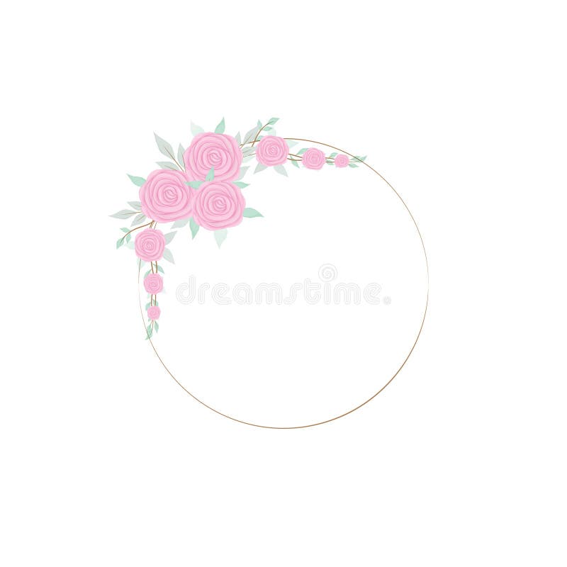 Round Floral Frame with Roses for Wedding Invitation Cards. Vector ...