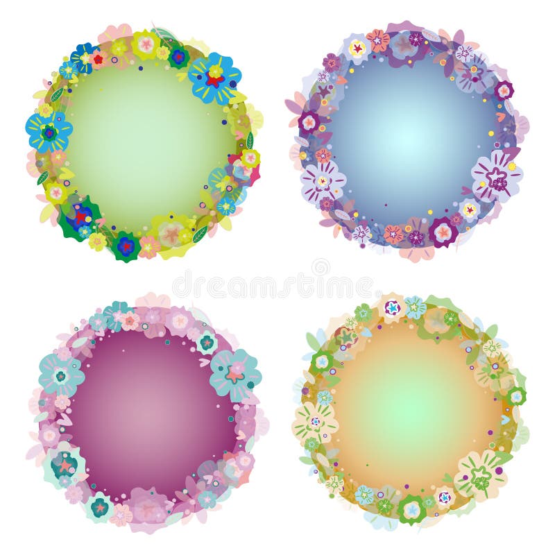 Round Floral Stickers. Set of 4 Different Colors Stock Vector ...