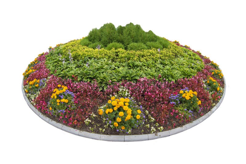 Round Flower Bed with Colorful Decorative Flowers and Plants, Garden ...