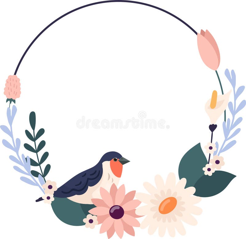 Round Flower Frame with Bird Stock Vector - Illustration of vector ...