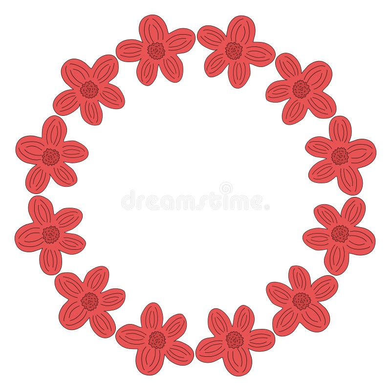Round Flower Frame from Simple Red Flowers, Spring Design Element ...