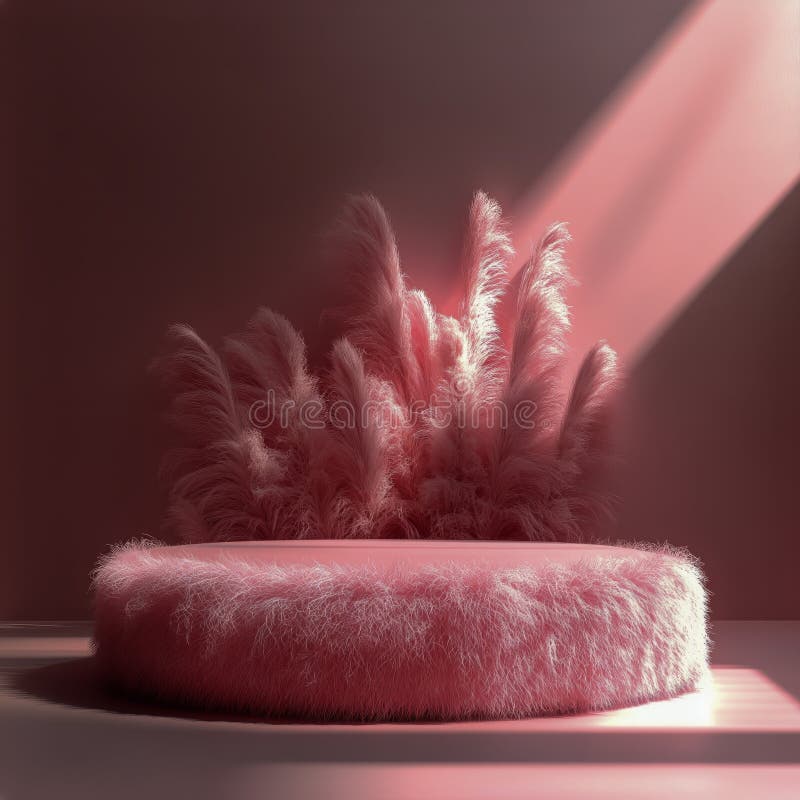 Soft Pink Platform Surrounded by Fluffy Textures and Warm Light in a ...