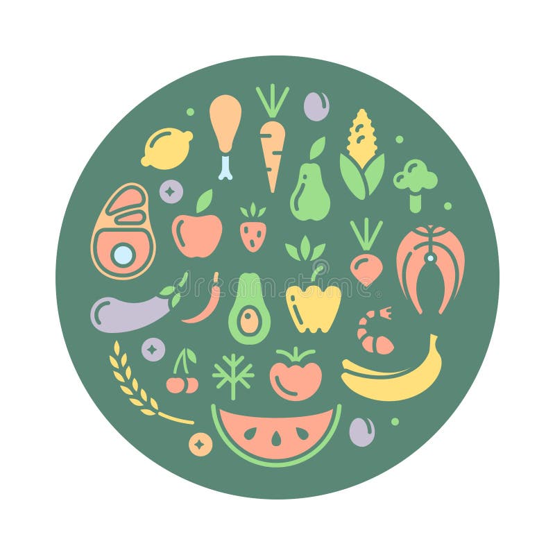 Round Form Set of Different Products Icons Stock Vector - Illustration ...