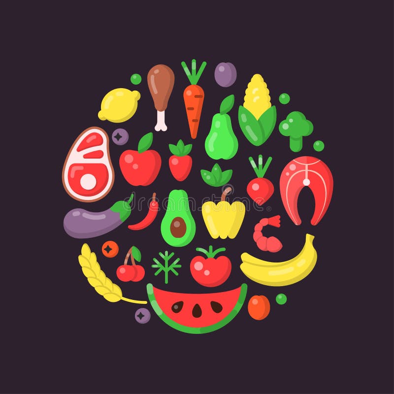 Round Form Set of Different Products Icons Stock Vector - Illustration ...