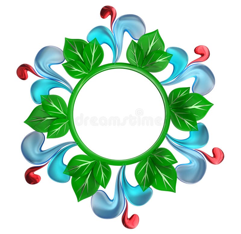 Round Form with Water Drops and Leafs Stock Illustration - Illustration ...
