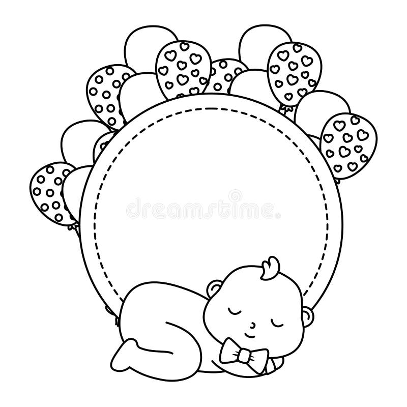 Round Frame with Baby Sleeping in Black and White Stock Vector ...