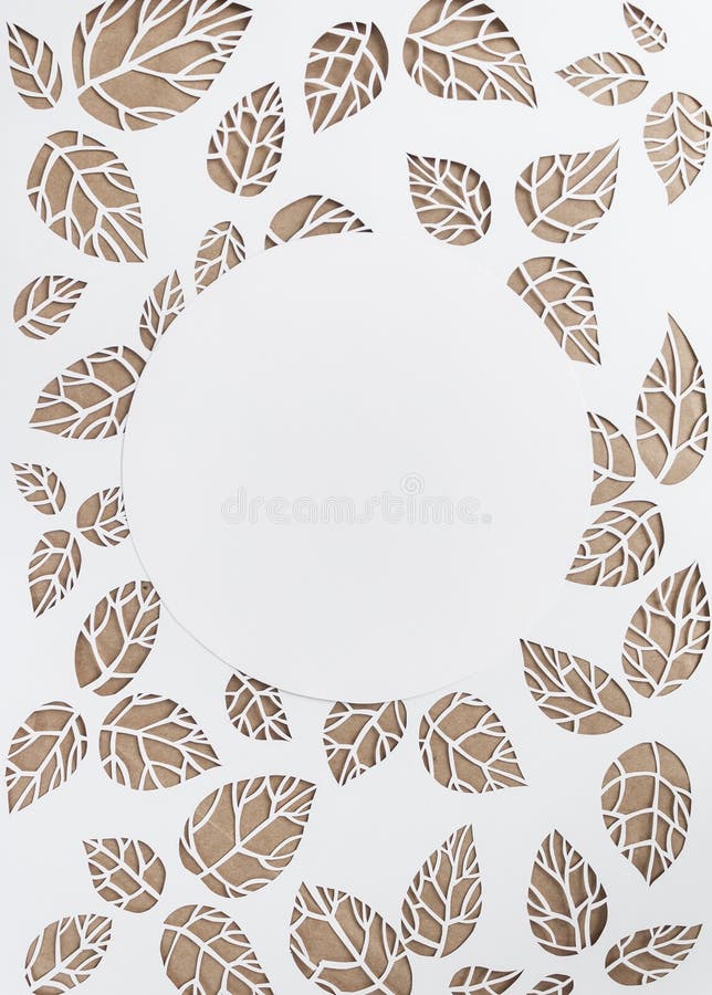 Round Frame on the Background Leaves. Leaves Cut from Paper Stock Photo ...