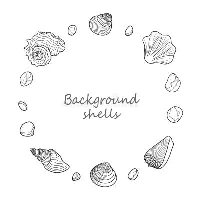 Round Frame and Background, Shells and Pebbles Outline. Stock Vector ...
