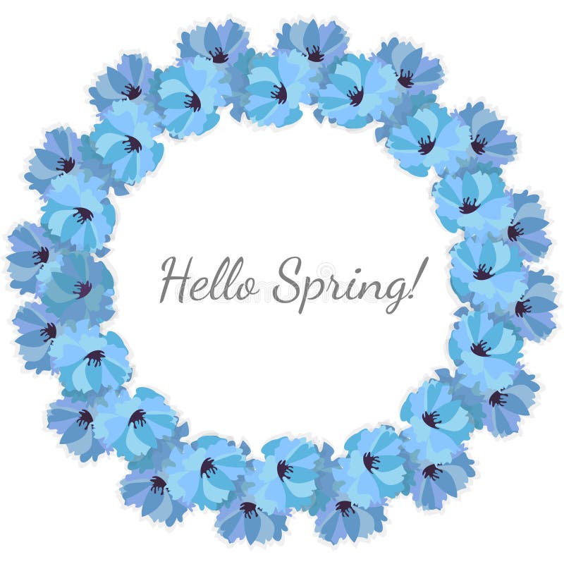 Round Frame from Blue Flowers on a White Background Stock Vector ...