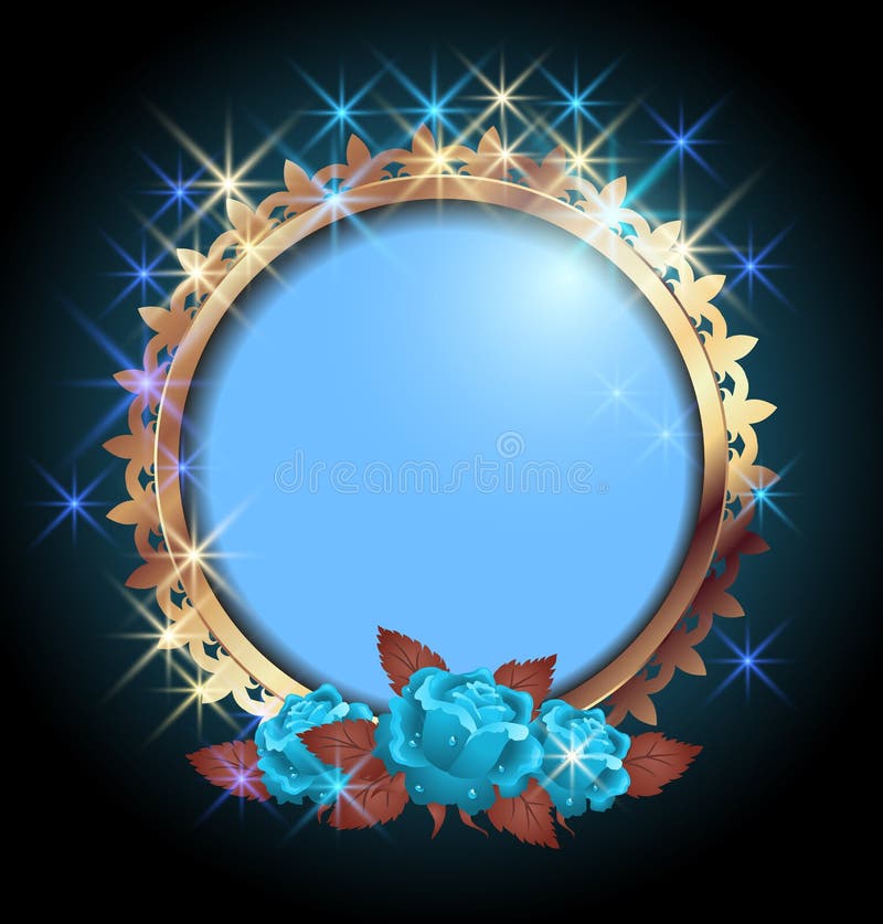Round frame and blue roses stock vector. Illustration of luxurious ...