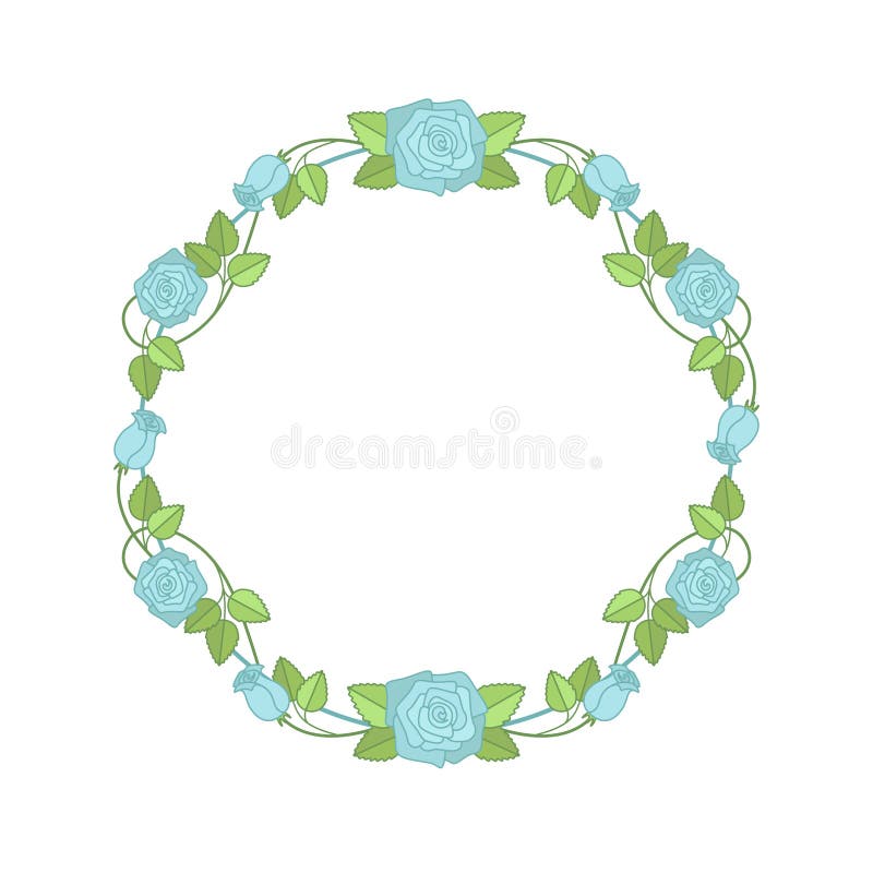 Round frame of blue roses stock vector. Illustration of frame - 110495933