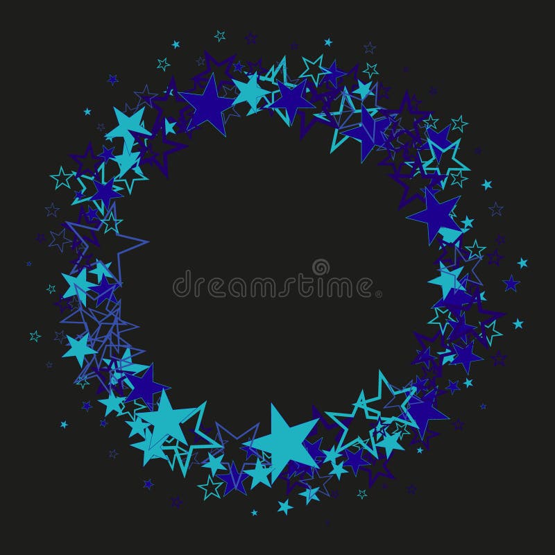 Round Frame of Blue Stars on a Black Background, Design Element Stock ...