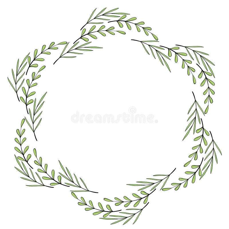 Round Frame Border with Pillow Green Leaves Spring Branch Stock Vector ...