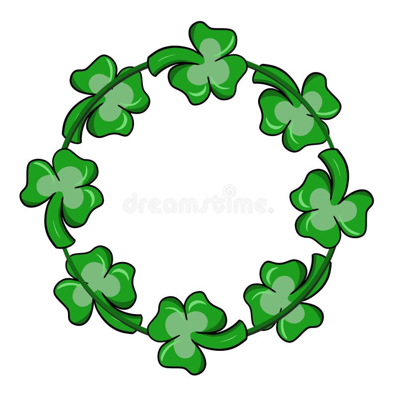Round Frame, Bright Green Clover Leaves, Copy Space, Vector Cartoon ...