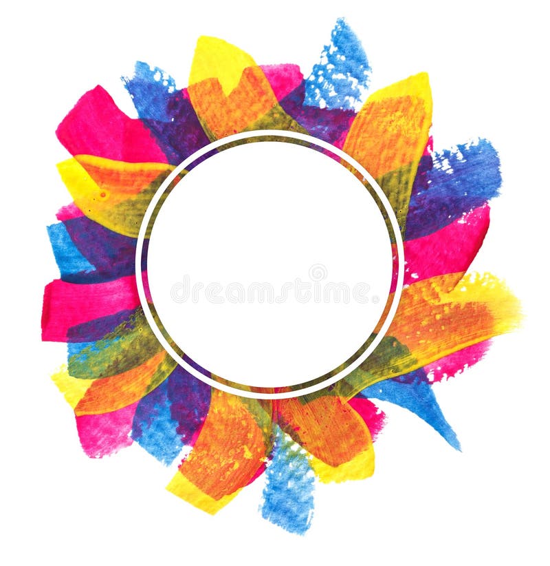 Round Frame with Bright Multicolored Brush Strokes Stock Image - Image ...