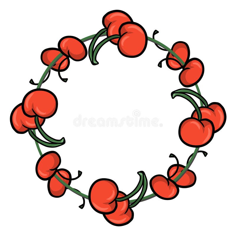 Round Frame, Bright Red Ripe Cherry Berries, Copy Space, Vector Cartoon ...