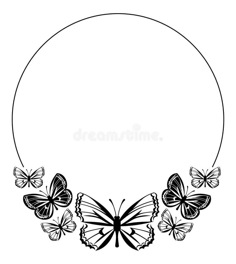 Round Frame with Butterflies Stock Illustration - Illustration of ...