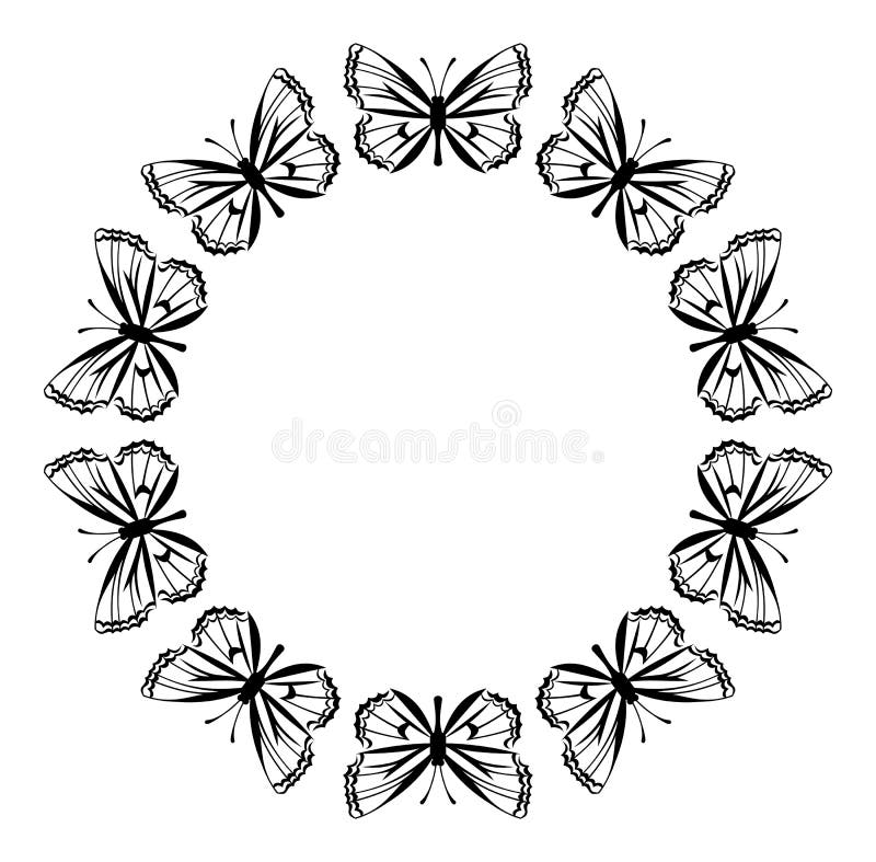 Round Frame with Butterflies Stock Illustration - Illustration of ...