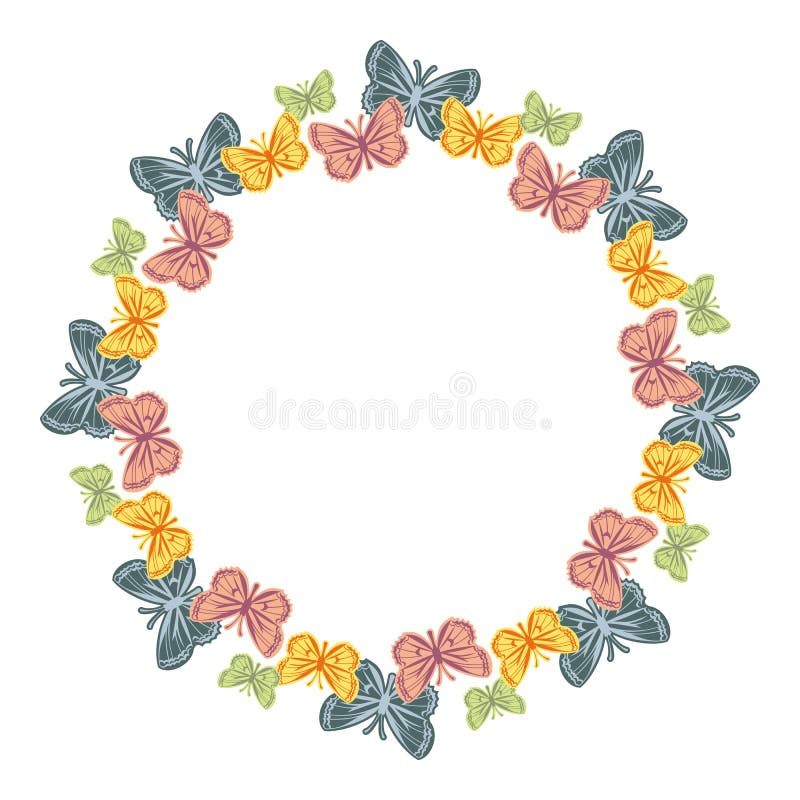 Round Frame with Butterflies Stock Illustration - Illustration of mixed ...