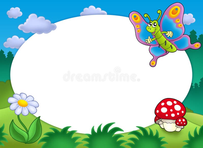 Round Frame with Cute Butterflies Stock Illustration - Illustration of ...