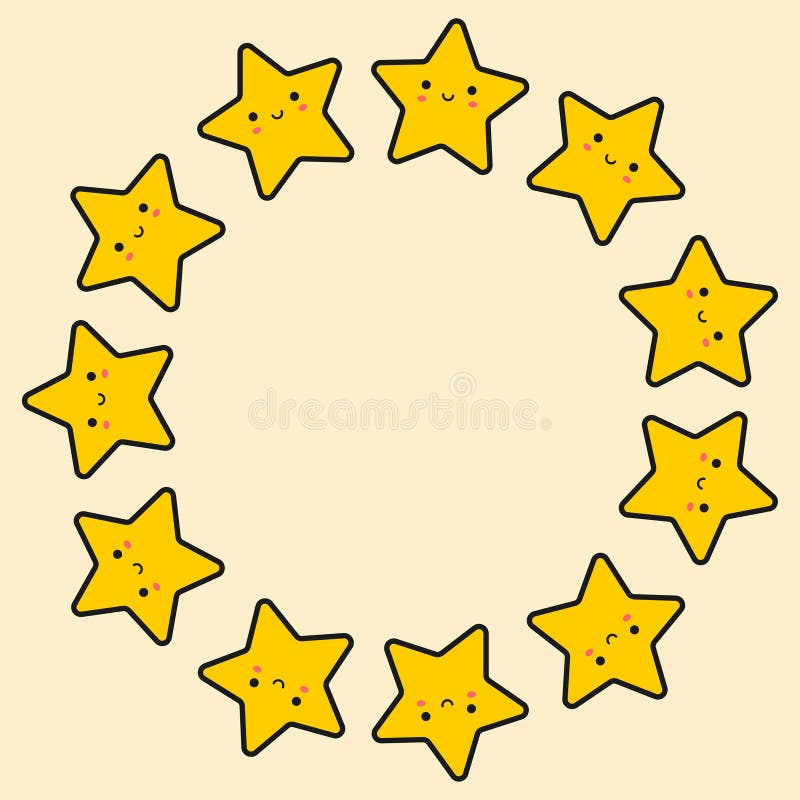 Round Frame of Cartoon Cute Stars. Hand Drawn Stock Vector ...