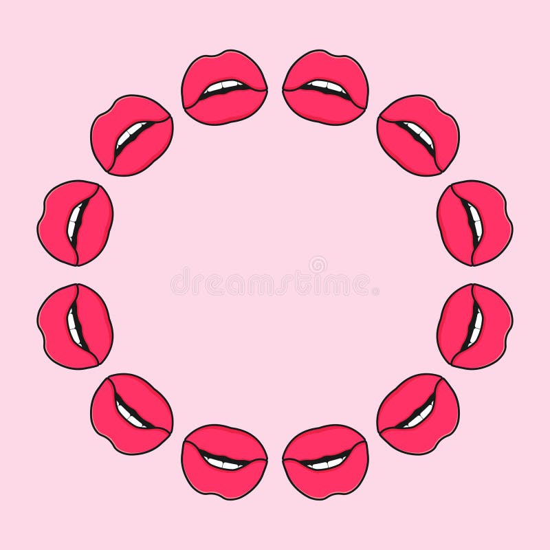Round Frame of Cartoon Lips. Vector Illustration Stock Vector ...