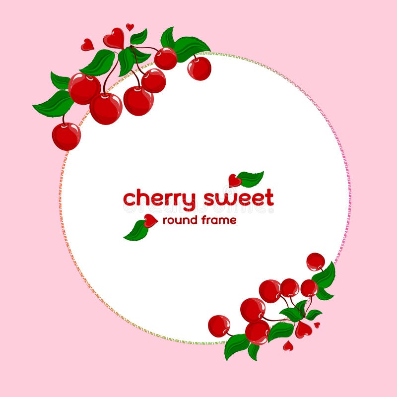 Round Frame with Cherries. Cherry Berries and Leaves. Frame for Text ...
