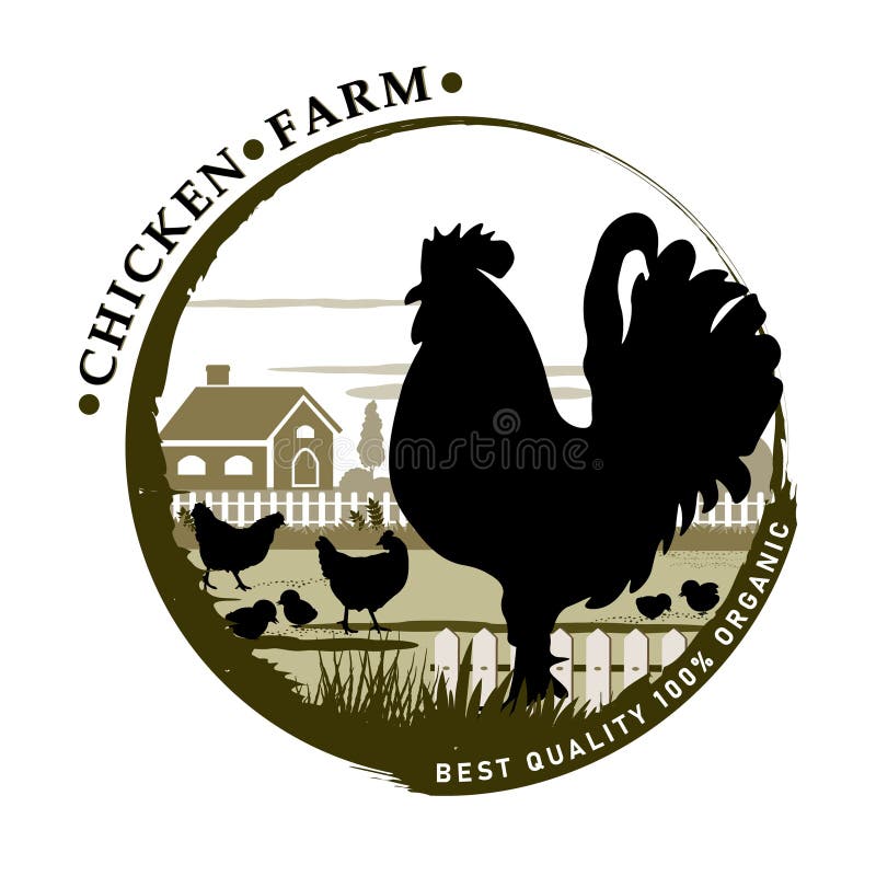 Round Frame with Chicken Farm Objects Silhouettes and Text for Product ...