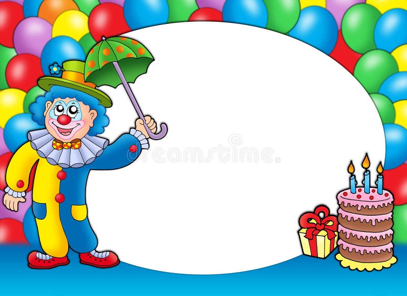 Round Frame with Clown and Balloons Stock Illustration - Illustration ...