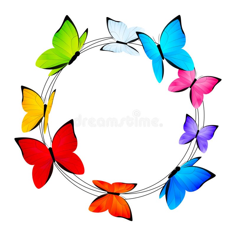 Round Frame with Color Butterflies Stock Vector - Illustration of ...