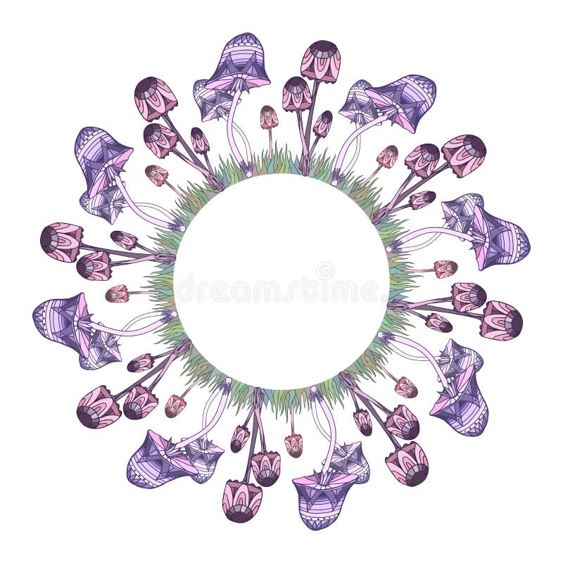 Round Frame with Colored Mushrooms Decorated Boho Pattern Stock Vector ...