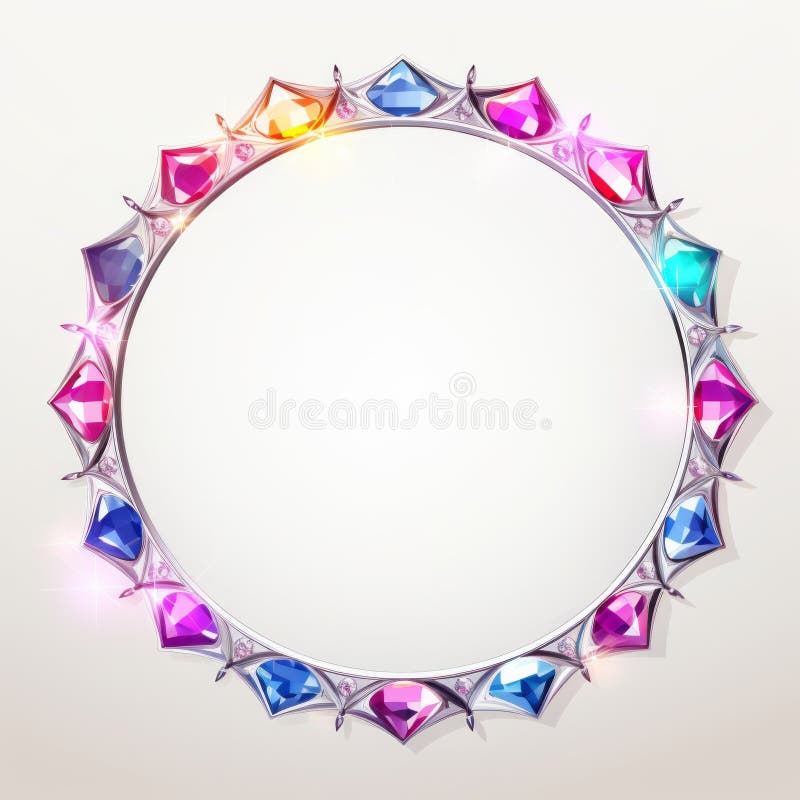 A Round Frame with Colorful Gems on a White Background Stock ...