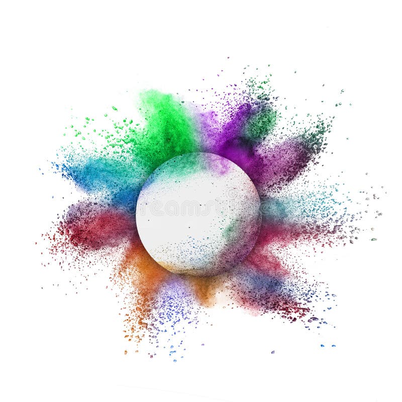Round Frame with Colorful Powder Splash on a White Background. Stock ...