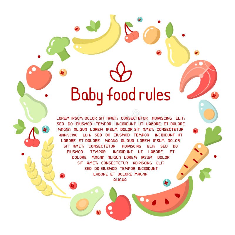 Round Frame Concept with Baby Food Elements and Sample Text on White ...