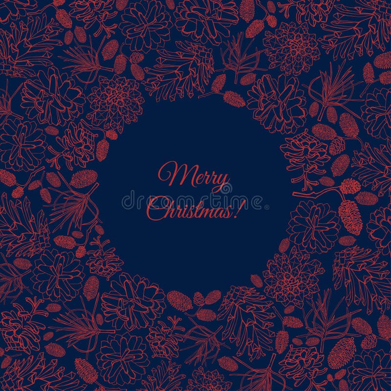 Round Frame with Cones of Alders. Stock Vector - Illustration of hand ...