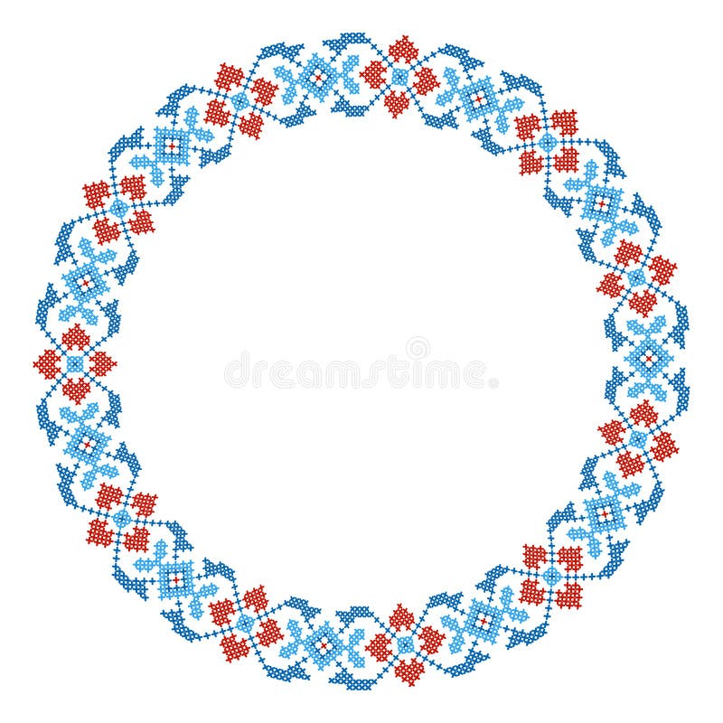 Round Frame Cross-stitch Motifs Folk Stock Illustration - Illustration ...
