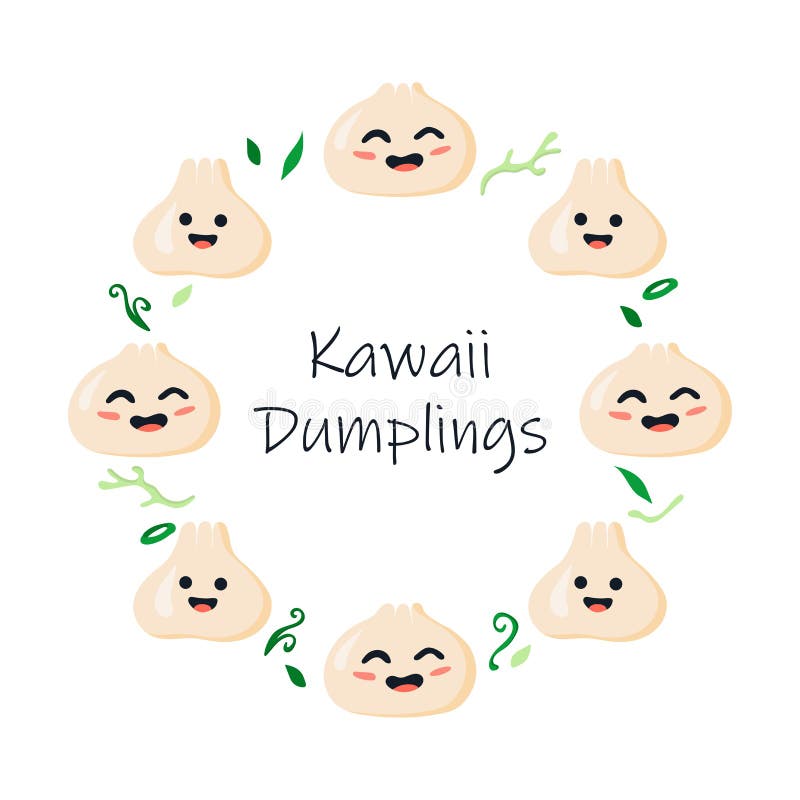 Round Frame with Cute Chinese Dumplings Stock Vector - Illustration of ...