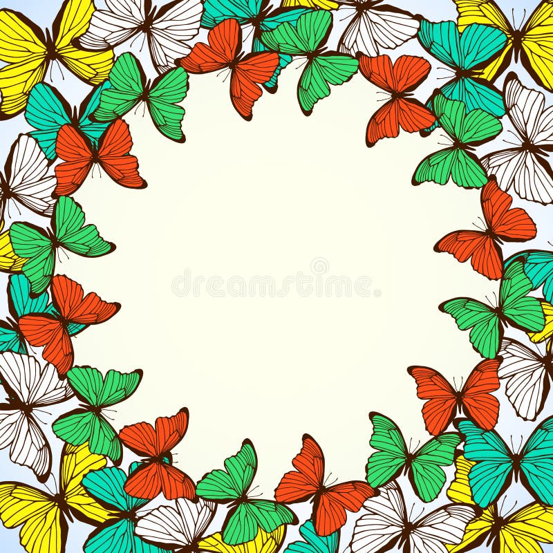 Round Frame with Decorative Butterflies Stock Vector - Illustration of ...