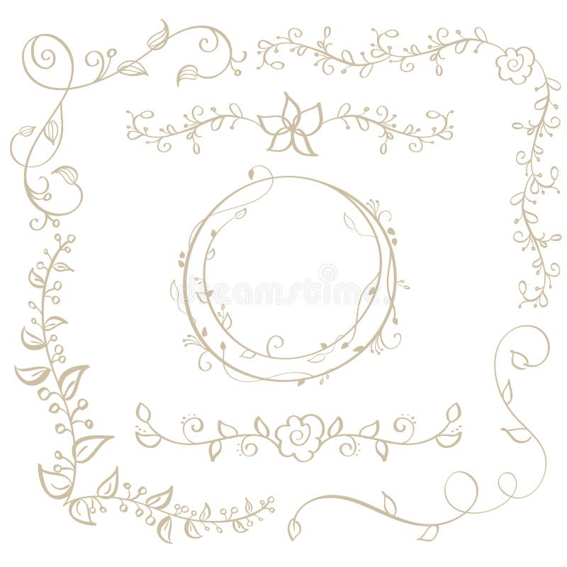 Round Frame and Decorative Vintage Corners with Leaves on Background ...