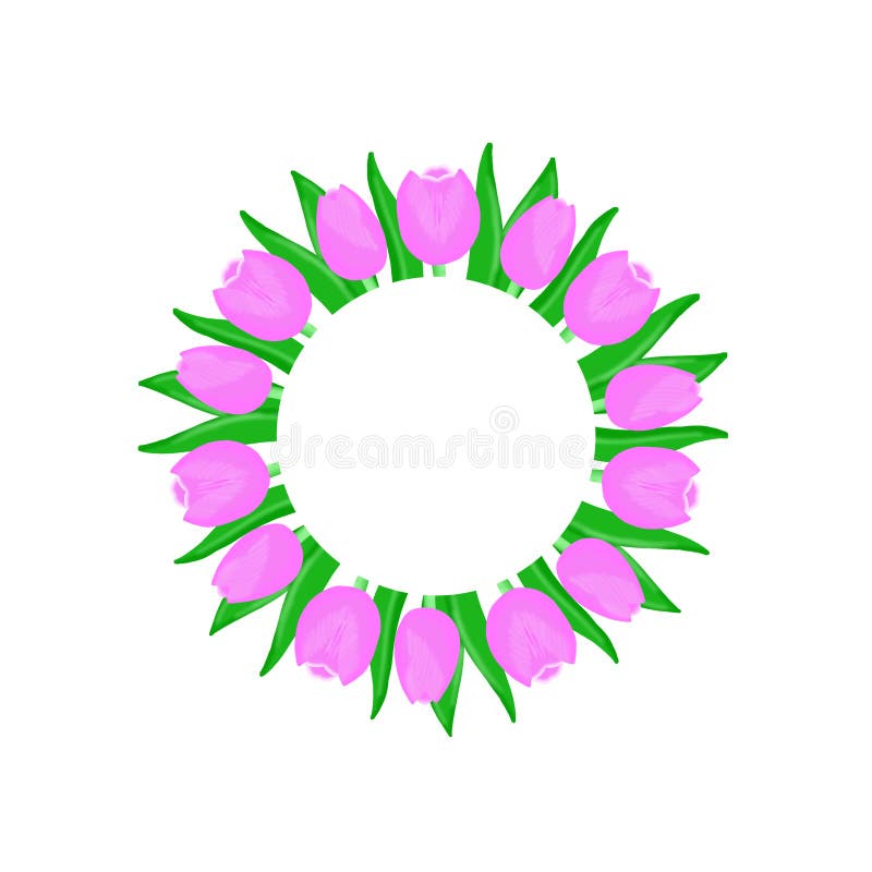 A Round Frame of Delicate Pink Tulips. Template for Greeting Card ...