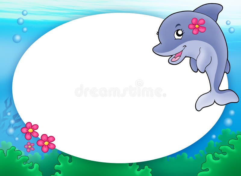 Round Frame with Dolphin Girl Stock Illustration - Illustration of ...